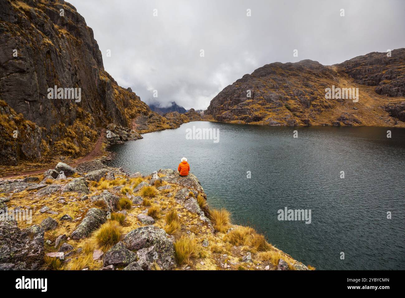 Hiking scene in Cordillera mountains, Peru Stock Photo - Alamy