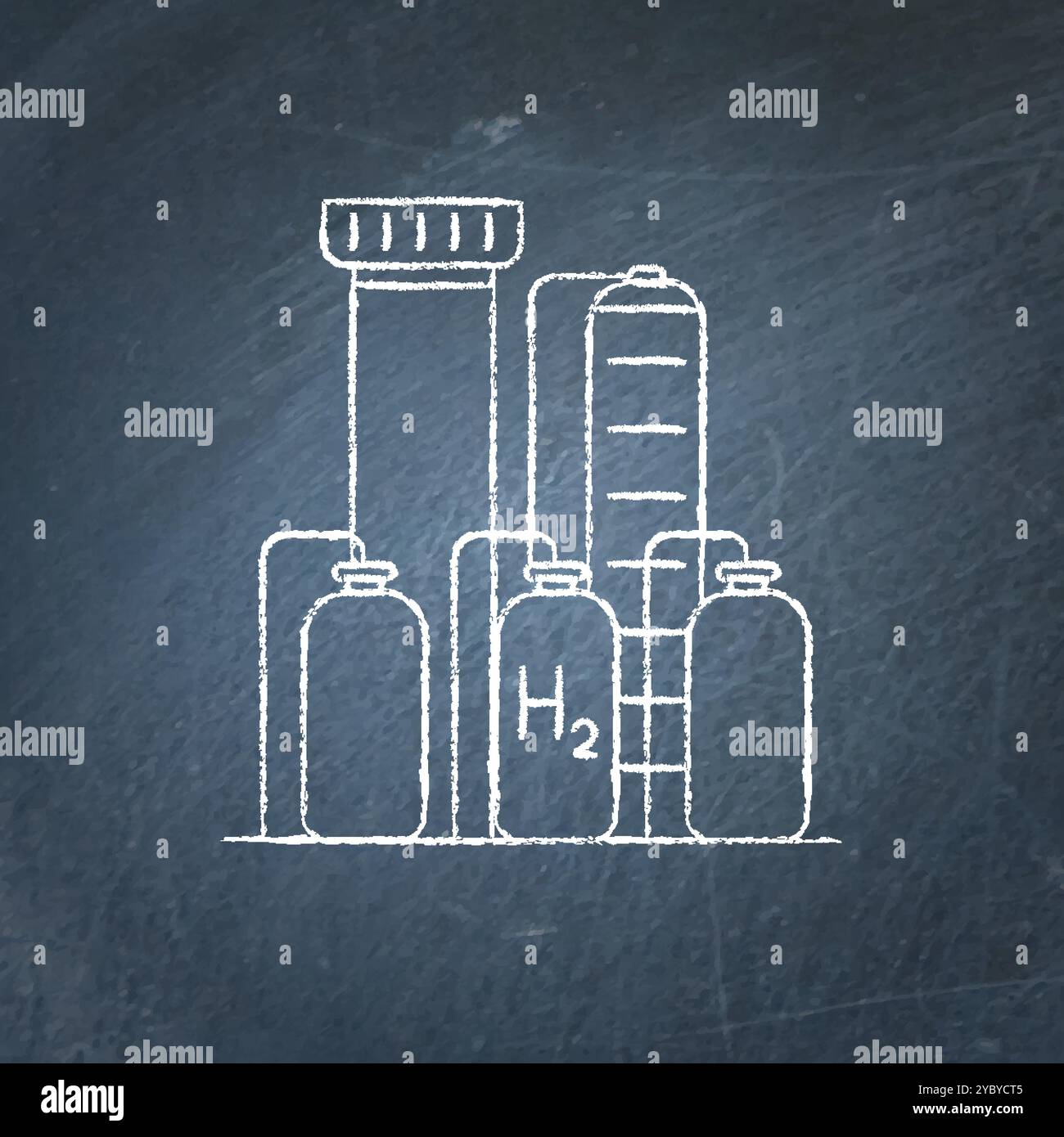 Hydrogen plant icon sketch on chalkboard. Renewable energy production ...