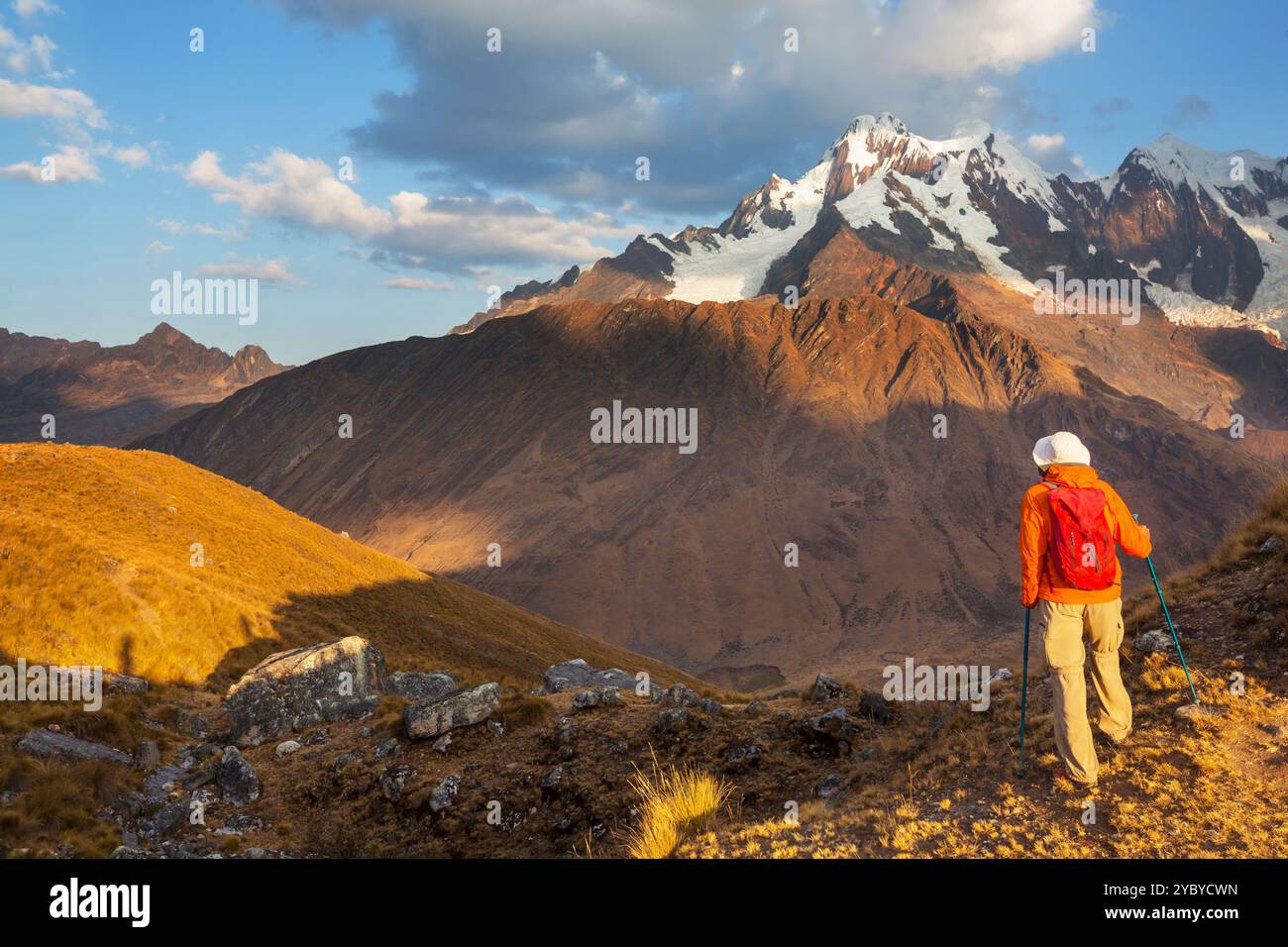 Hiking scene in Cordillera mountains, Peru Stock Photo - Alamy