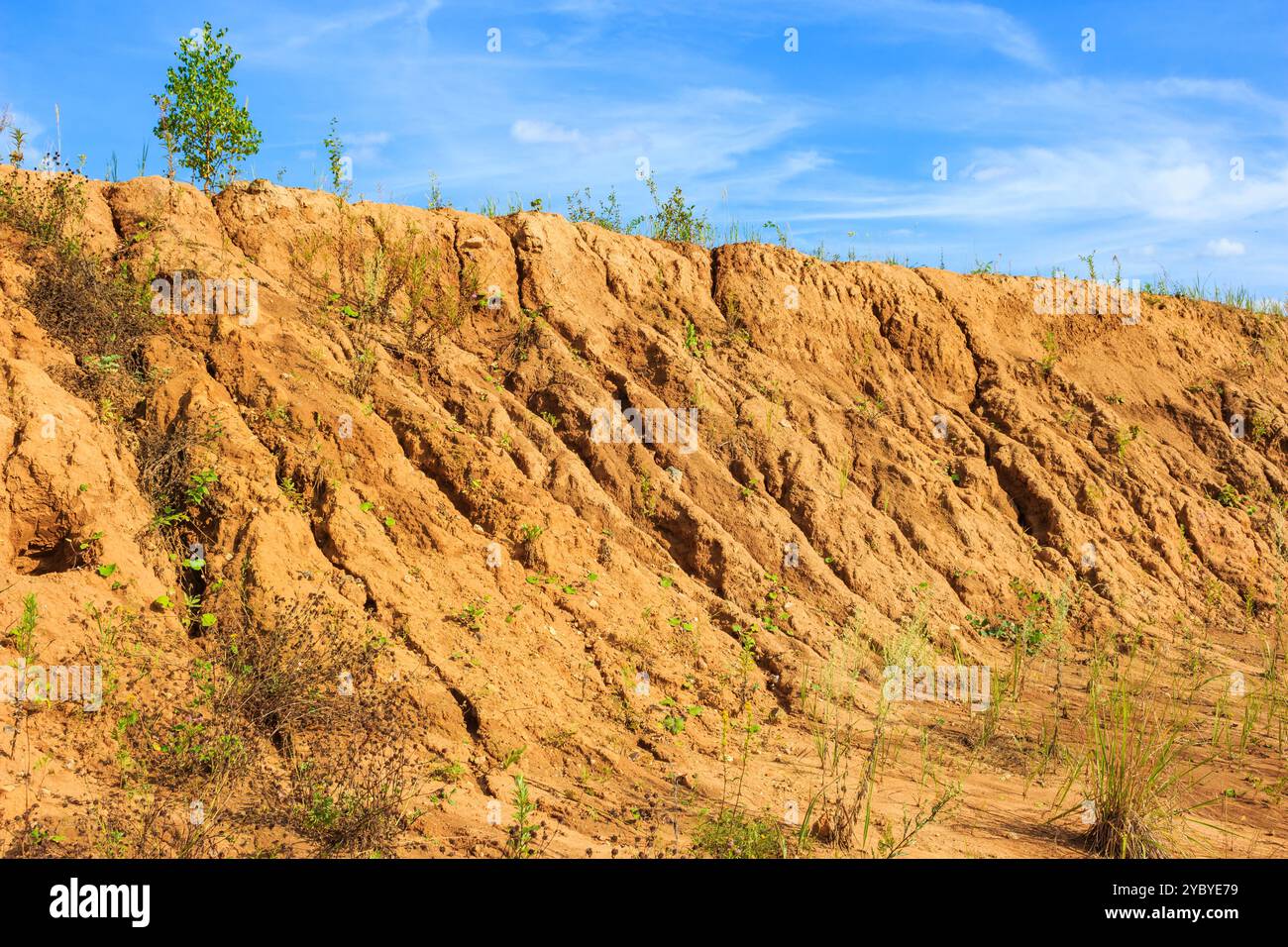 Sandy slope with traces of water flows, rain erosion Stock Photo - Alamy