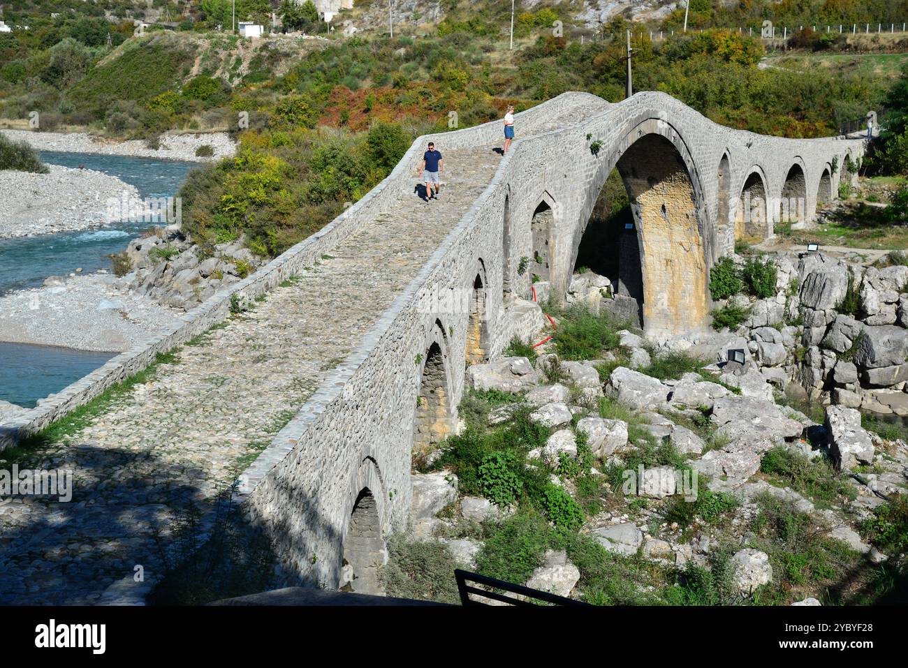 The historic Mes Bridge in Shkodra, Albania, was built in the 18th ...