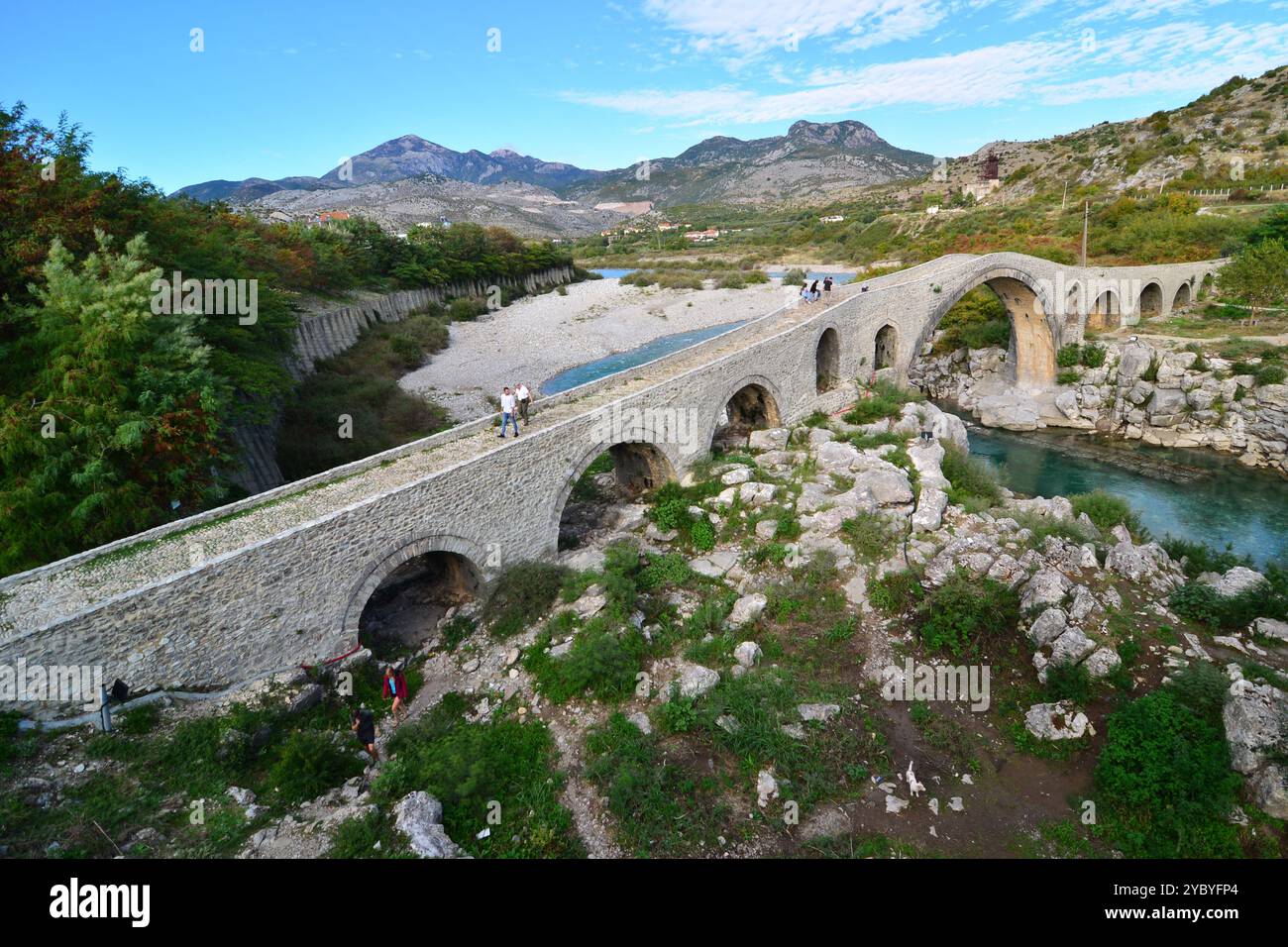 The historic Mes Bridge in Shkodra, Albania, was built in the 18th ...