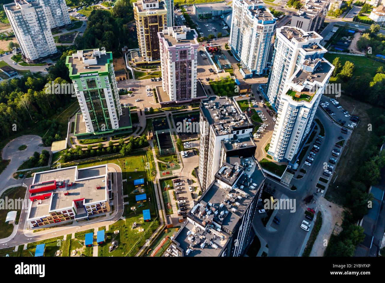 Aerial view of modern high-rise apartment buildings, urban real estate ...