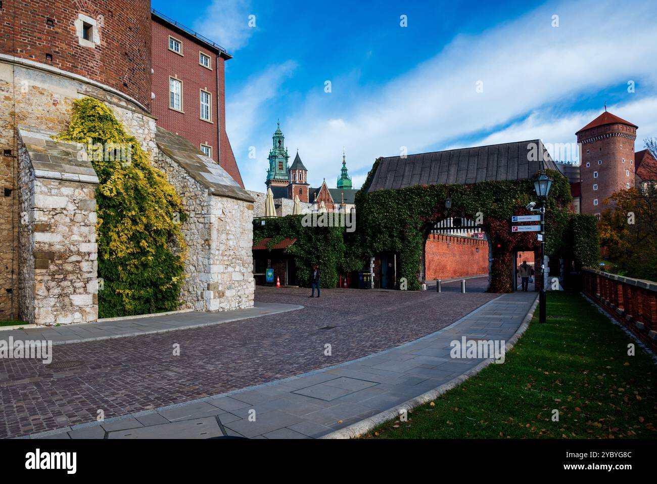Krakow, Poland, October 29 2023 historic wall surrounding the Wawel ...