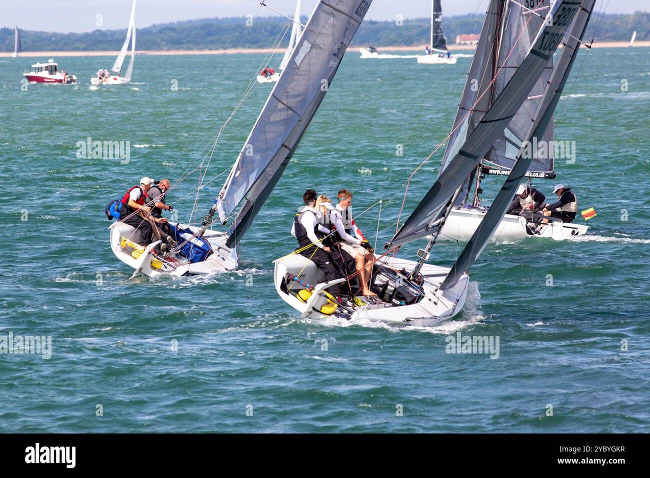 Cowes Week 2022 - Laser SB20 class yachts racing in the regatta Stock ...