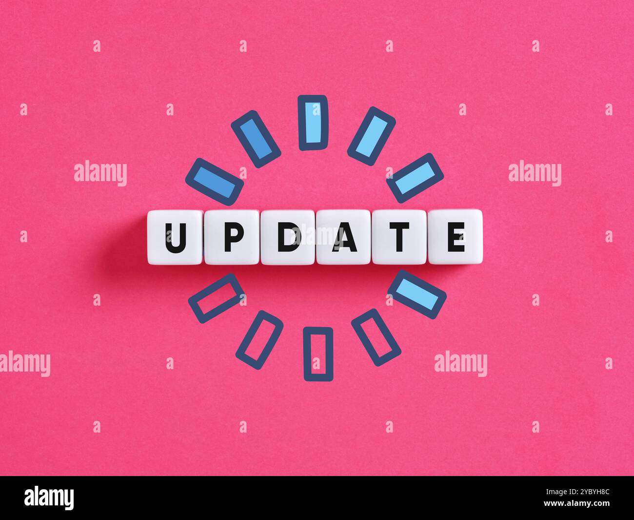 Update loading concept. The word update on cubes with loading symbol ...