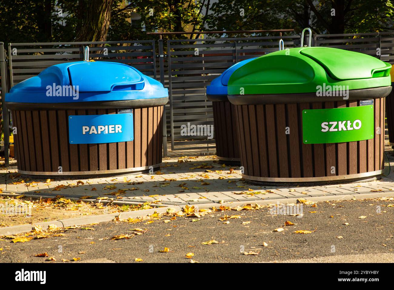 Colorful containers for garbage segregation in a large neighbourhood ...