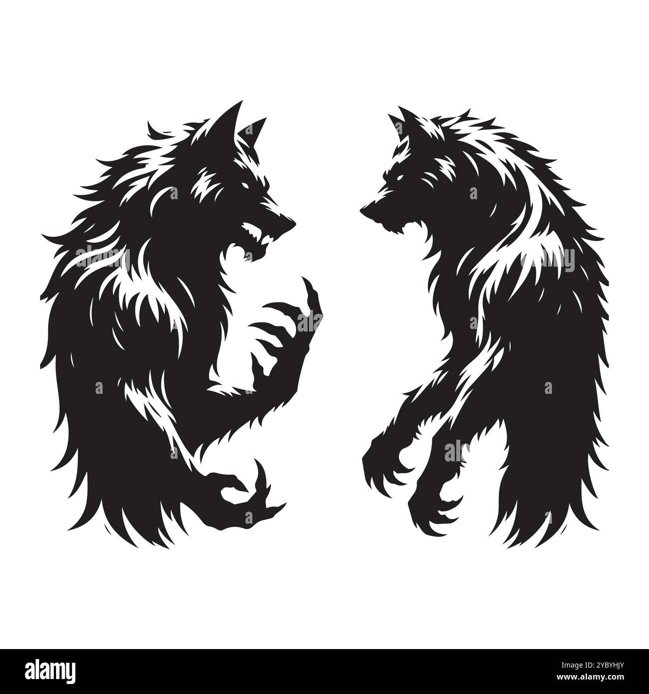 Set of werewolf silhouettes isolated on a white background, Vector ...