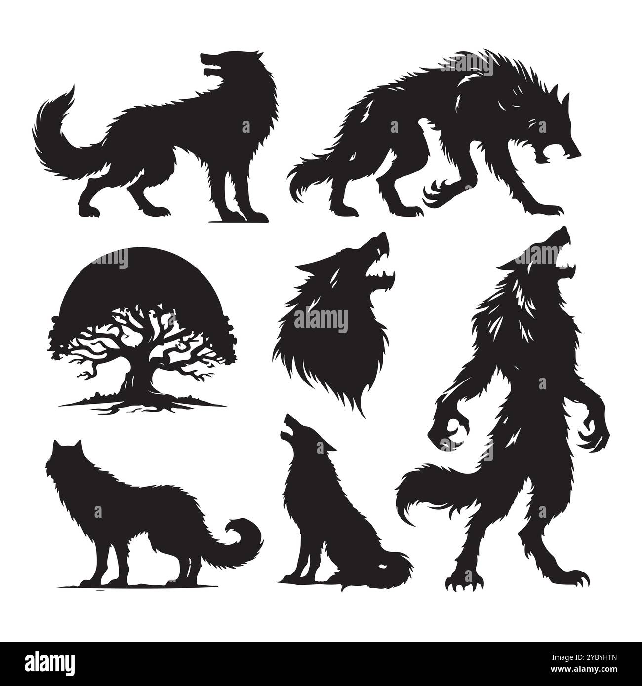 Set of werewolf silhouettes isolated on a white background, Vector ...