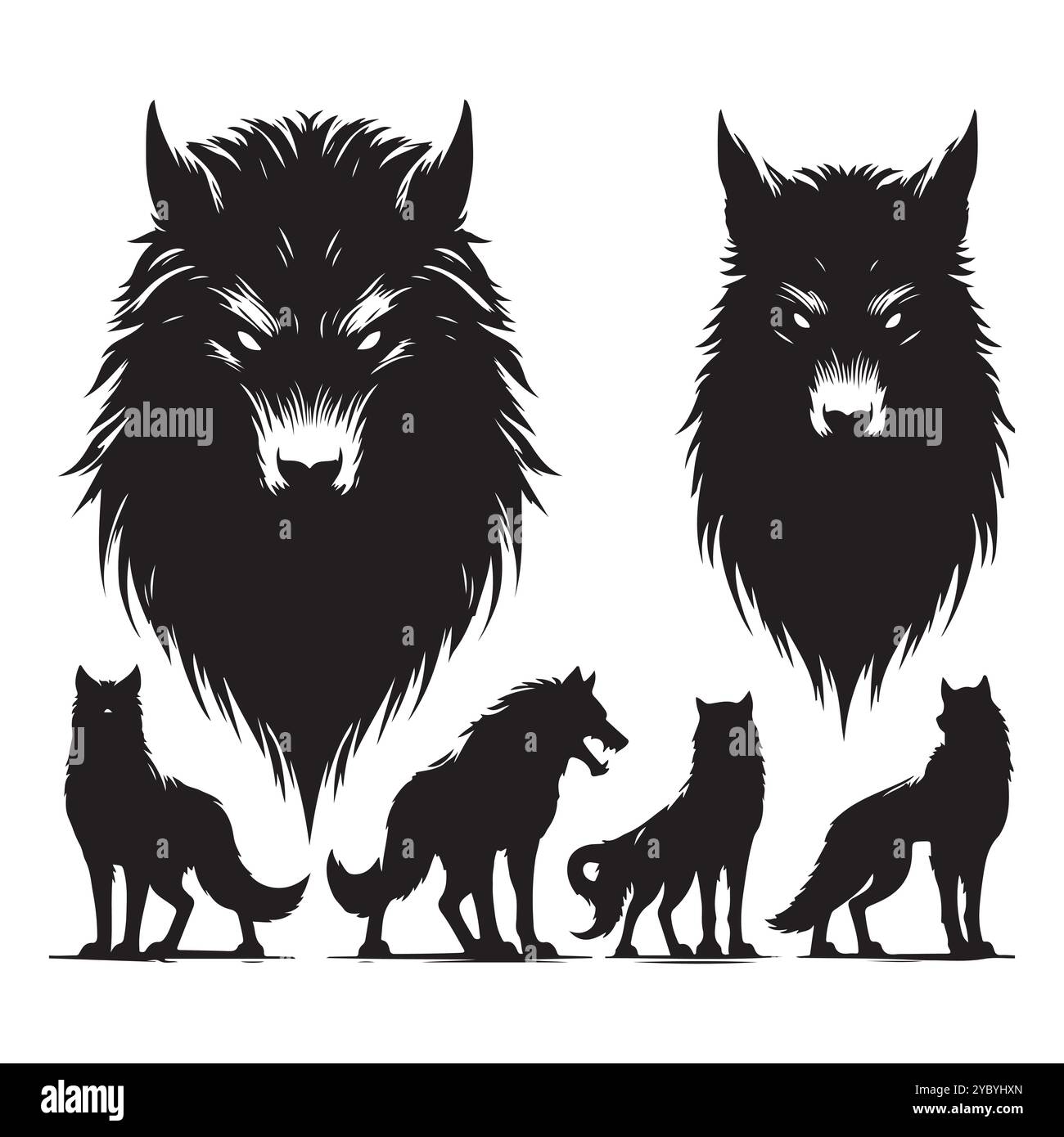 Set of werewolf silhouettes isolated on a white background, Vector ...