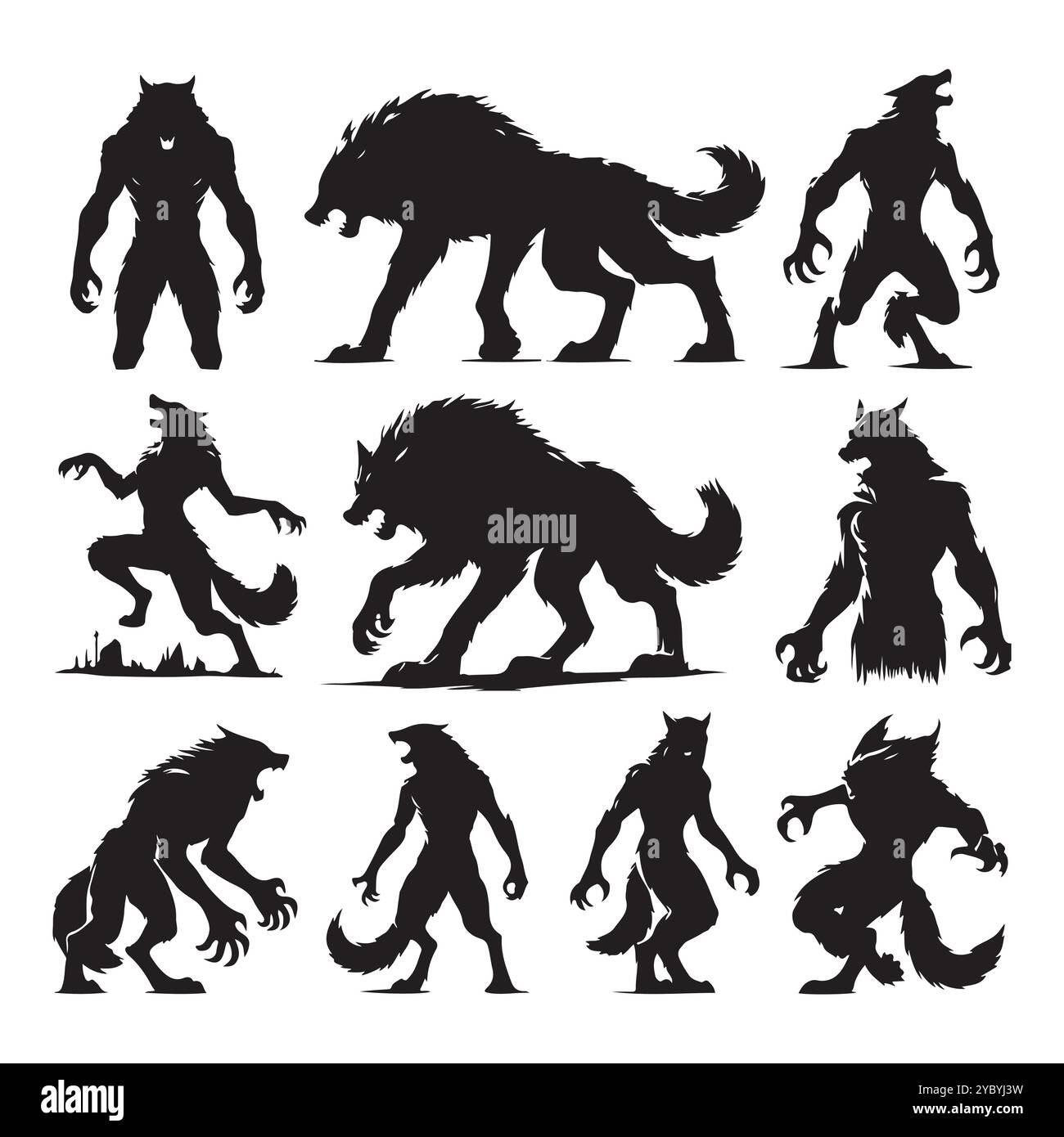 Set of werewolf silhouettes isolated on a white background, Vector ...