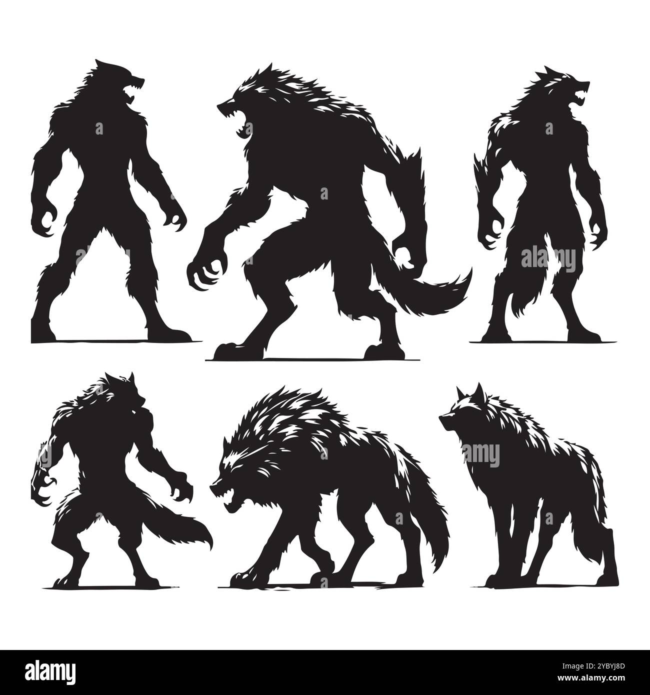 Set of werewolf silhouettes isolated on a white background, Vector ...