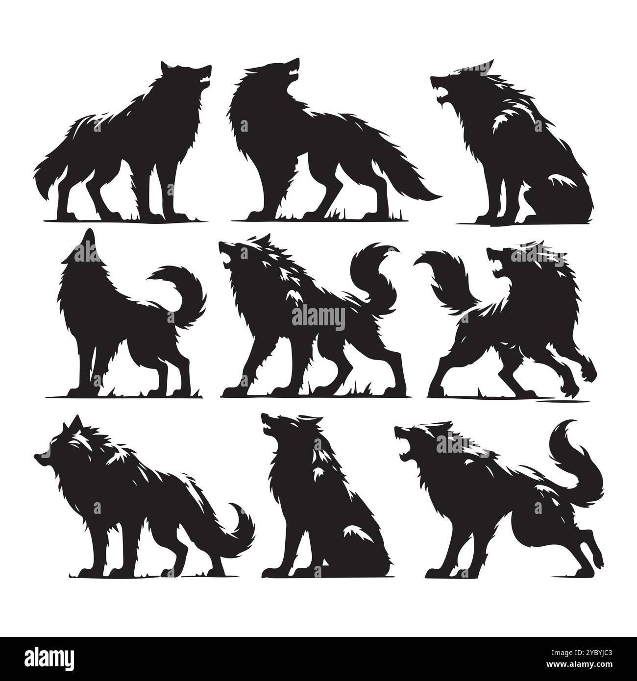 Set of werewolf silhouettes isolated on a white background, Vector ...