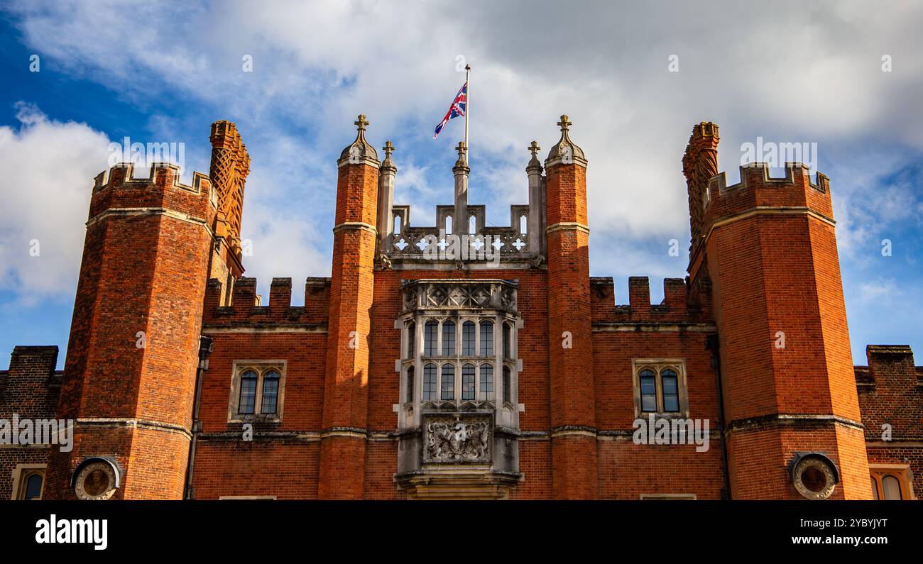Historic view of Hampton Court Palace in England with its iconic red ...
