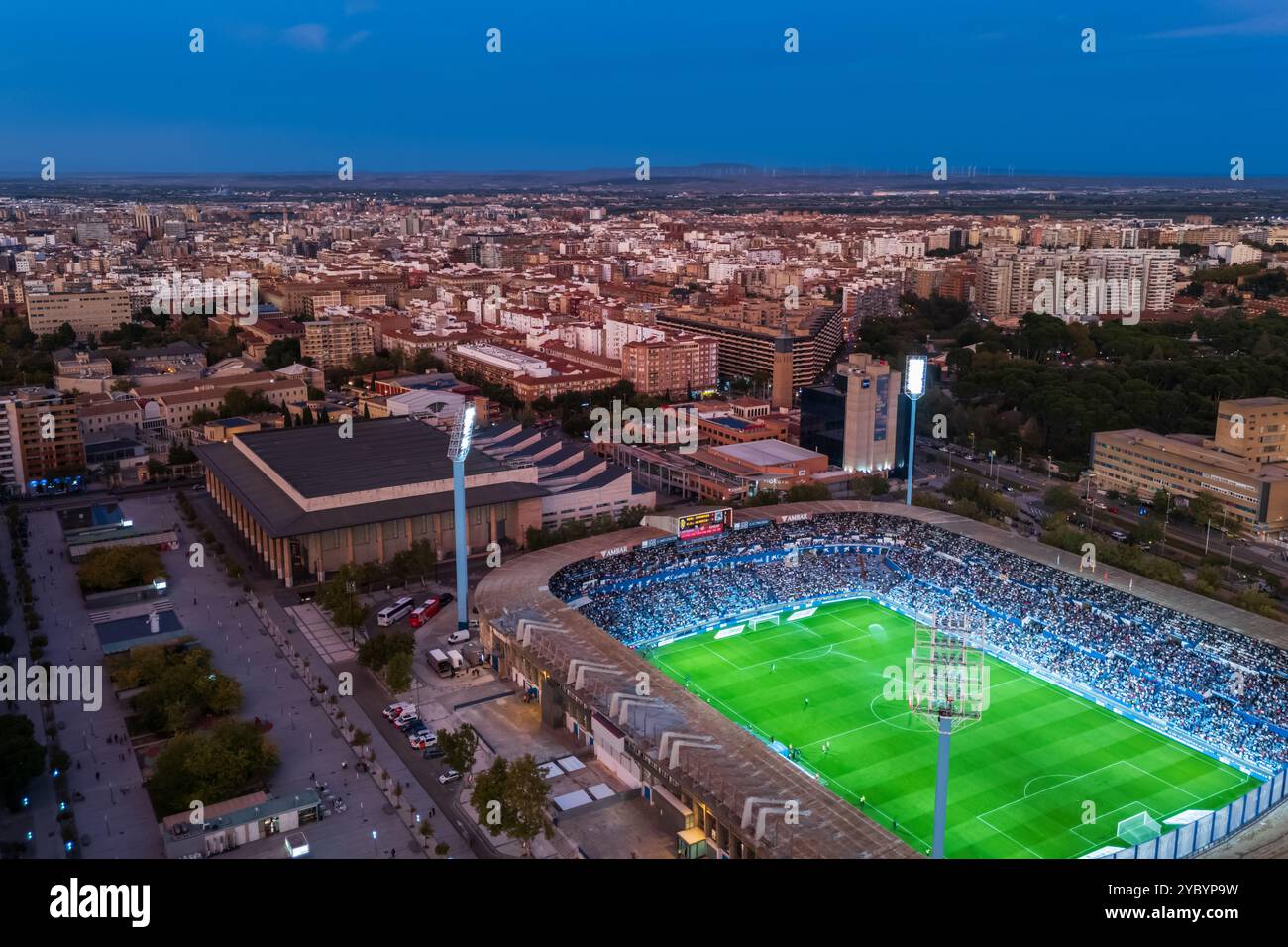 Aerial view of the Romareda soccer stadium during a Real Zaragoza match ...