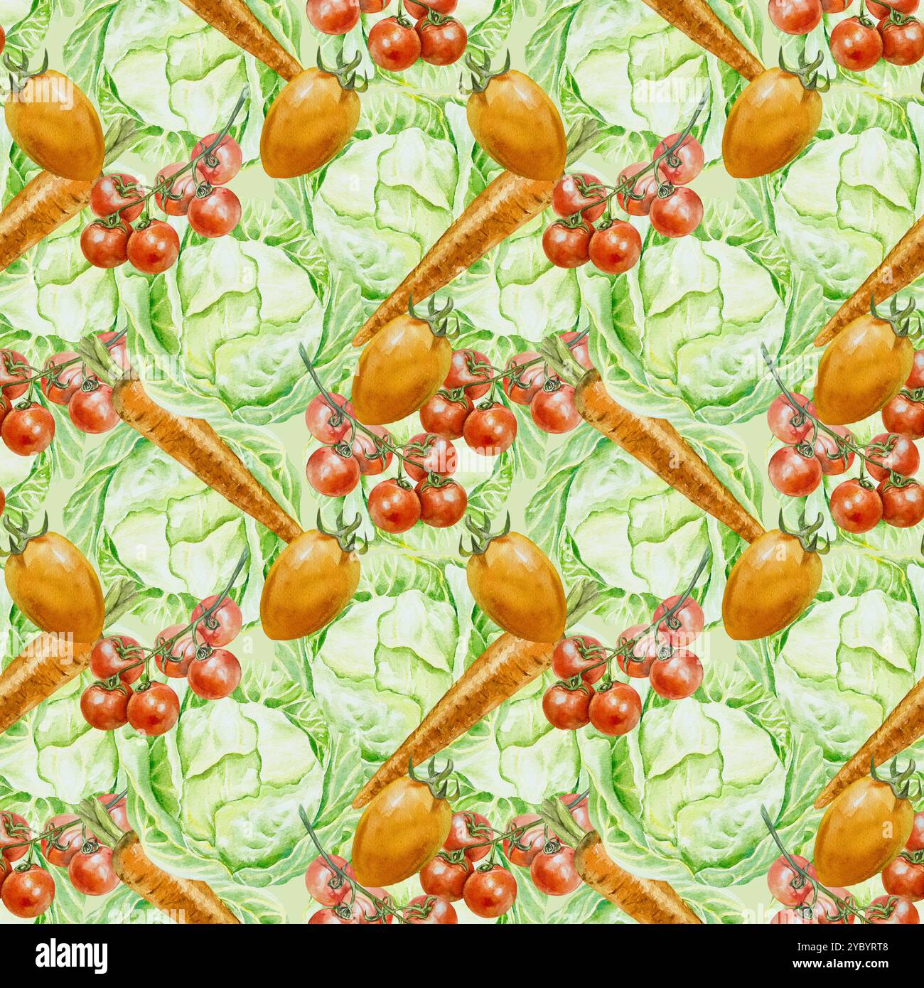 Vegetable seamless pattern. Cabbage, tomato, carrot. Hand drawn ...