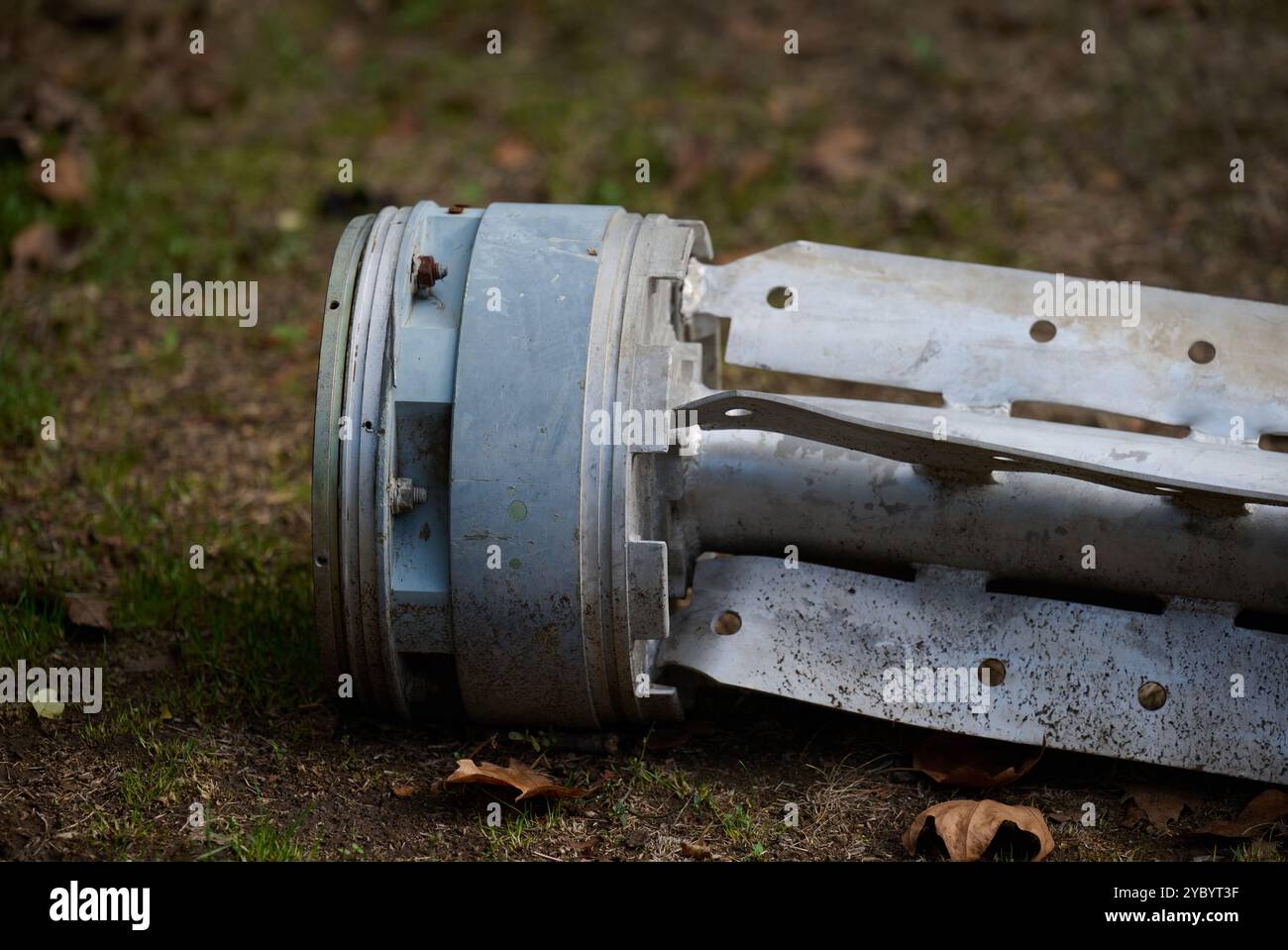 The tail section of a 220 mm rocket for the Uragan rocket fire system ...