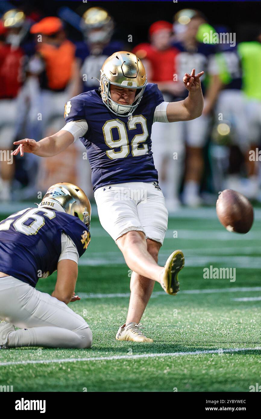 Atlanta, Georgia. 19th Oct, 2024. Zac Yoakam (92) of Notre Dame with ...