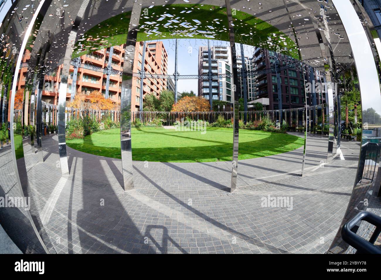 Gasholder Park, Kings Cross, Coal Drops Yard, London, UK. A park in a ...