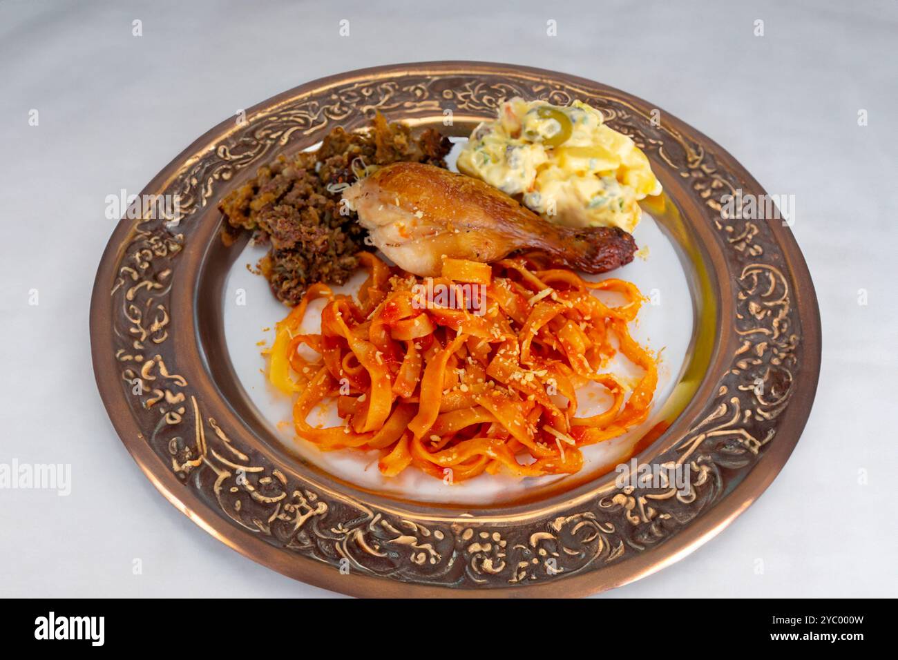 Traditional Brazilian Sunday lunch, pasta, roast chicken and mayonnaise ...