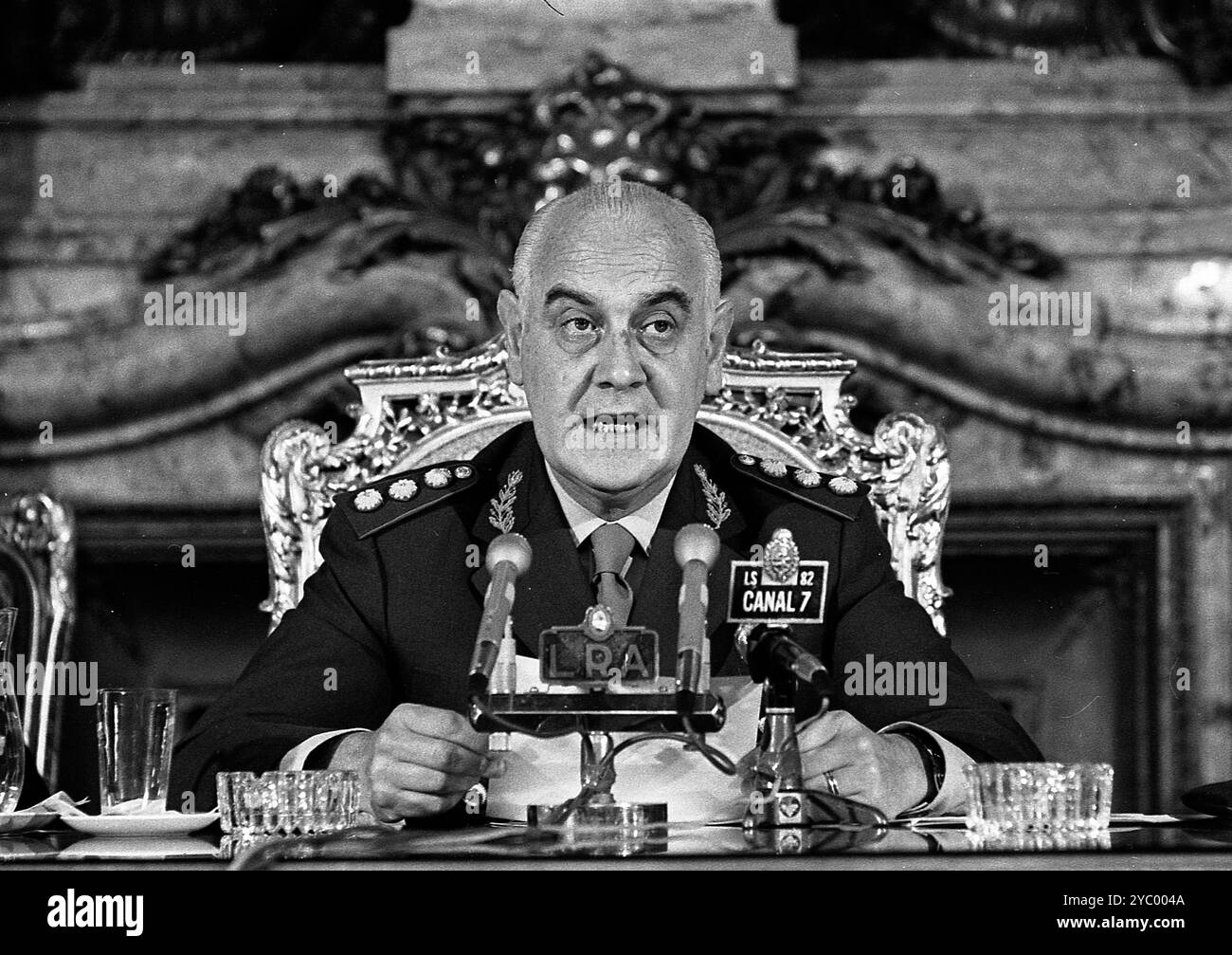Argentine de facto president Alejandro Agustín Lanusse, during a press ...