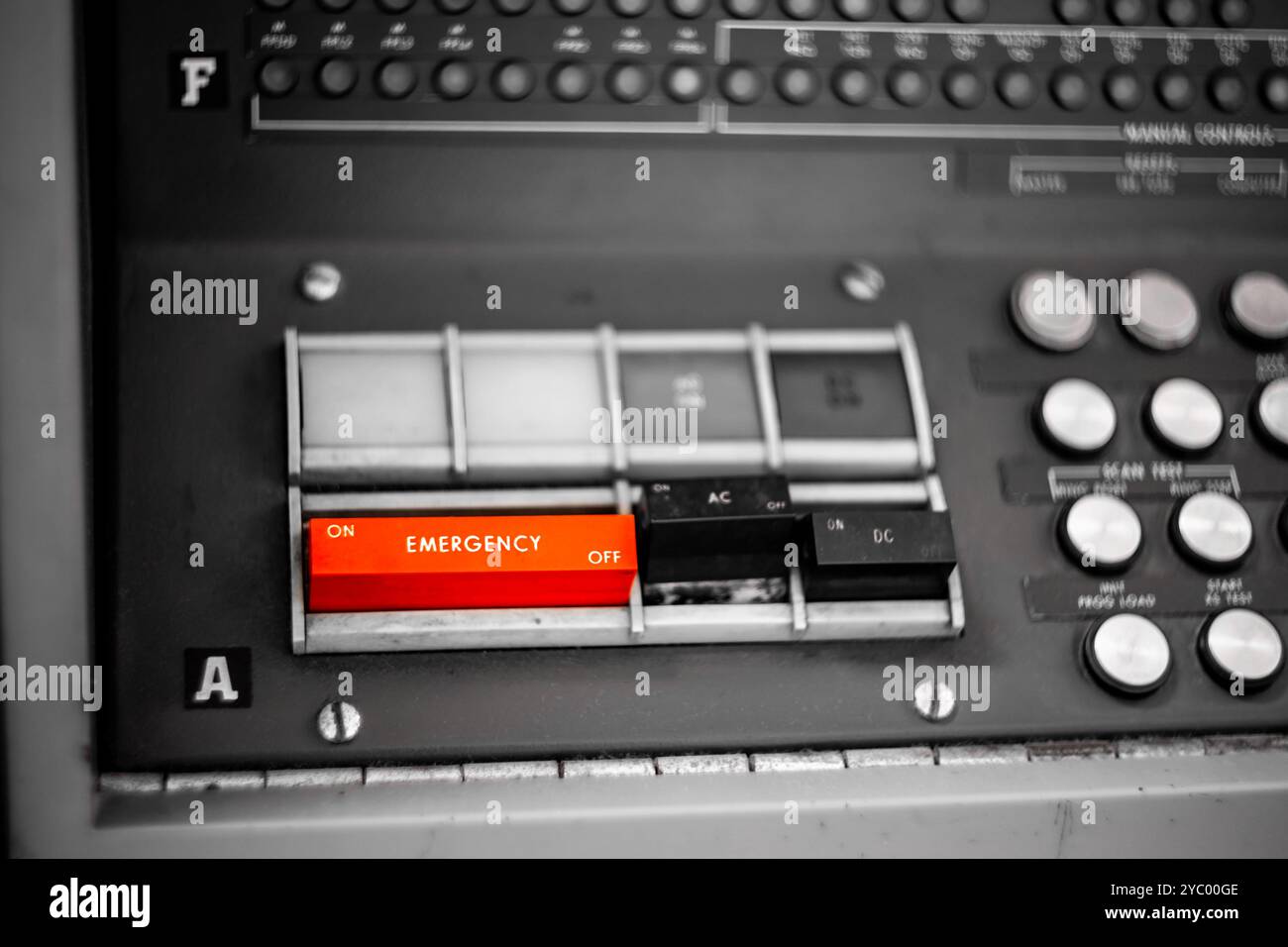 Red emergency switch in military control panel Stock Photo - Alamy