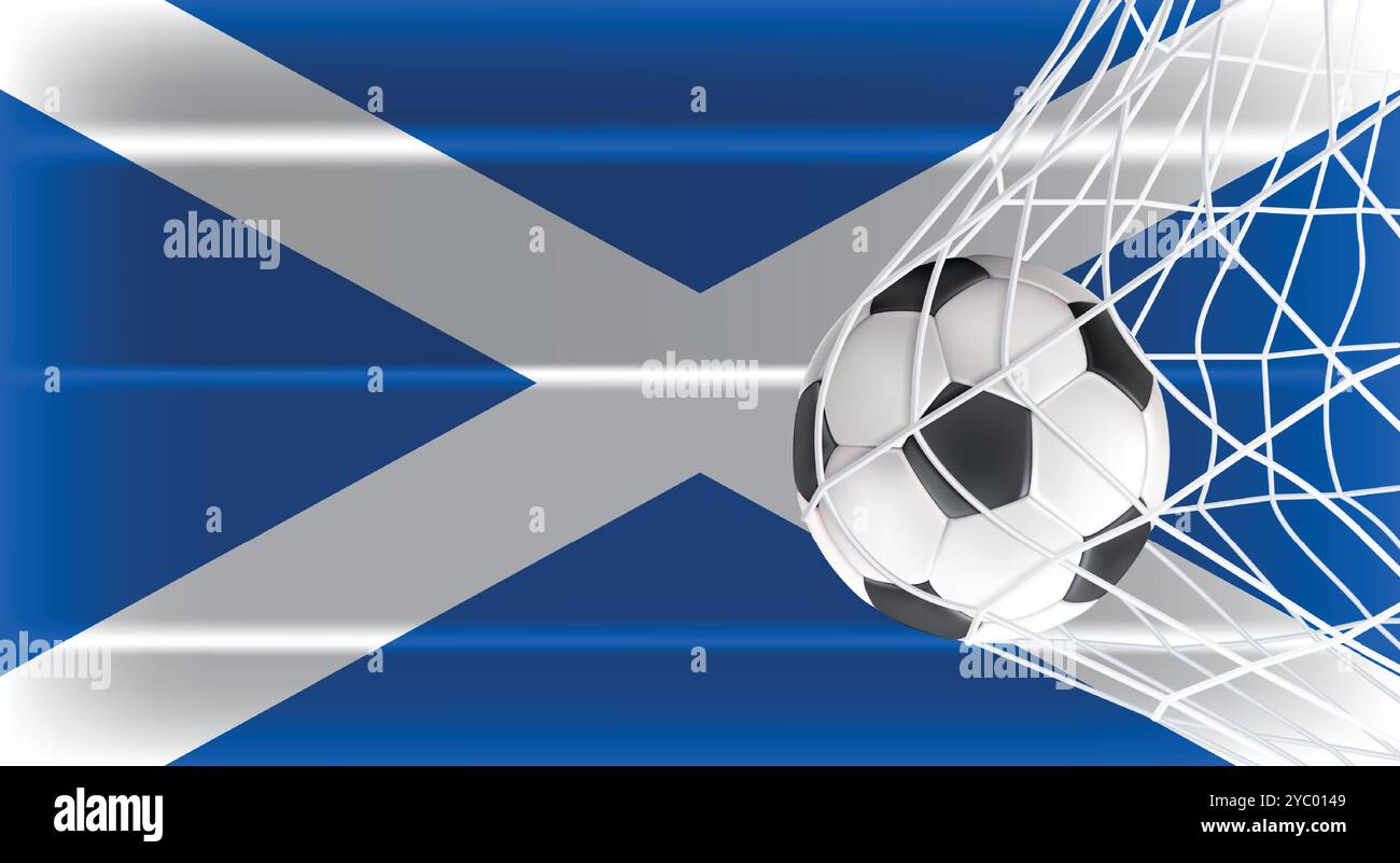 Soccer or Football ball in Goal Net Isolated on Scotland Shaded Flag ...
