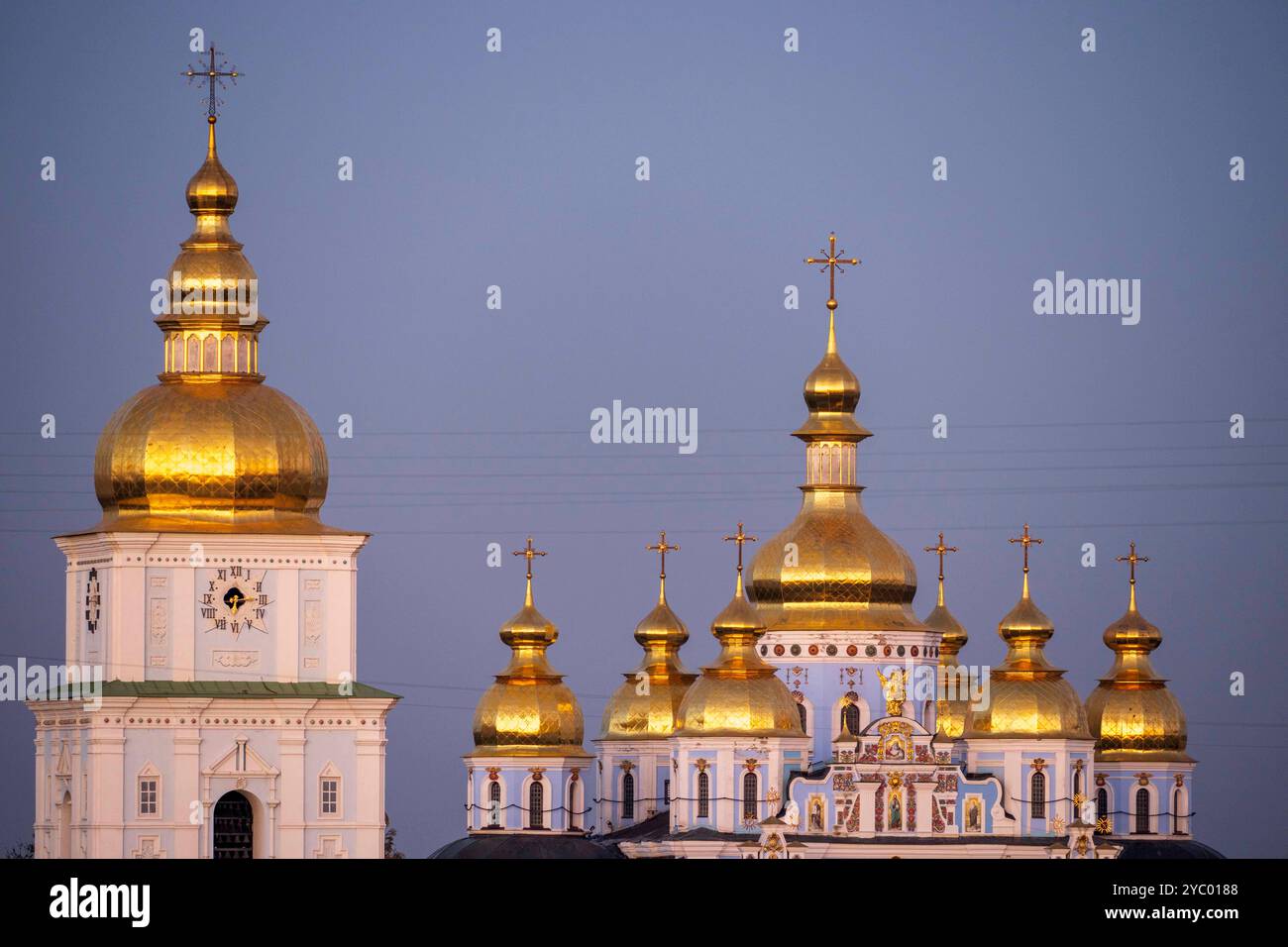 Saint Michaels Monastery seen from Saint Sophias Cathedral during blue ...