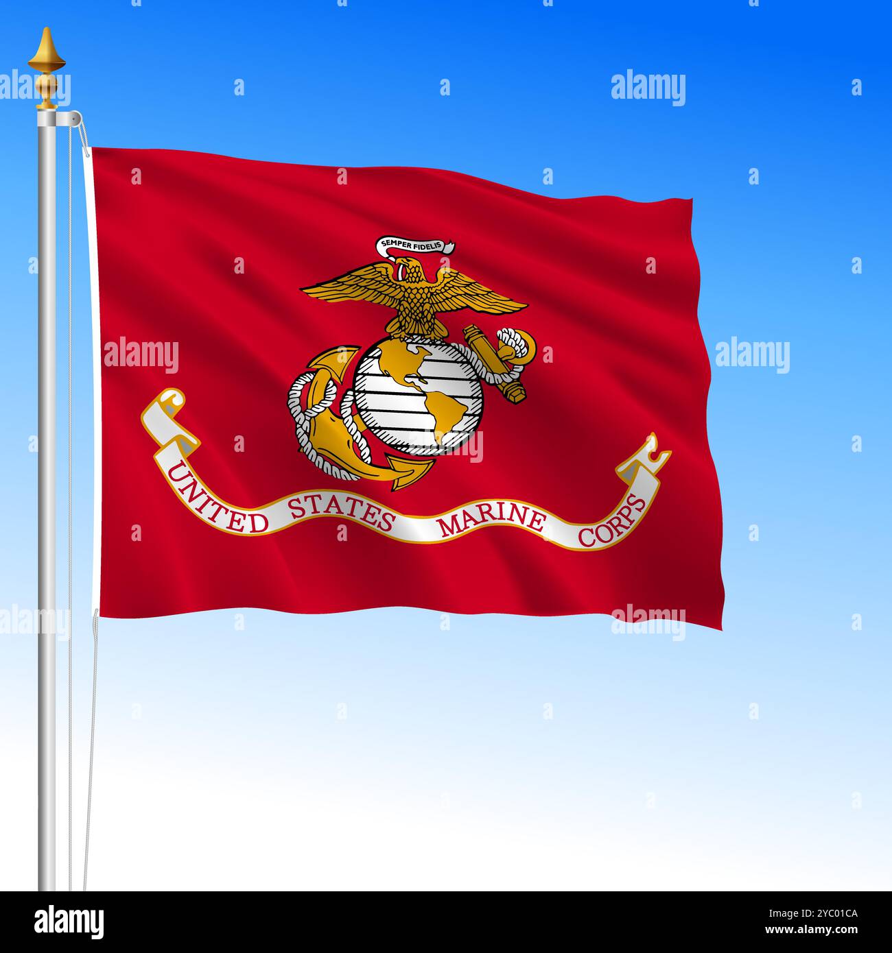 US Marine Corps waving flag with coat of arms, United States of America ...