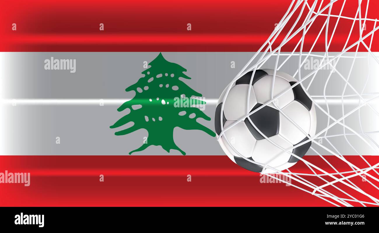 Soccer or Football ball in Goal Net Isolated on Lebanon Shaded Flag ...