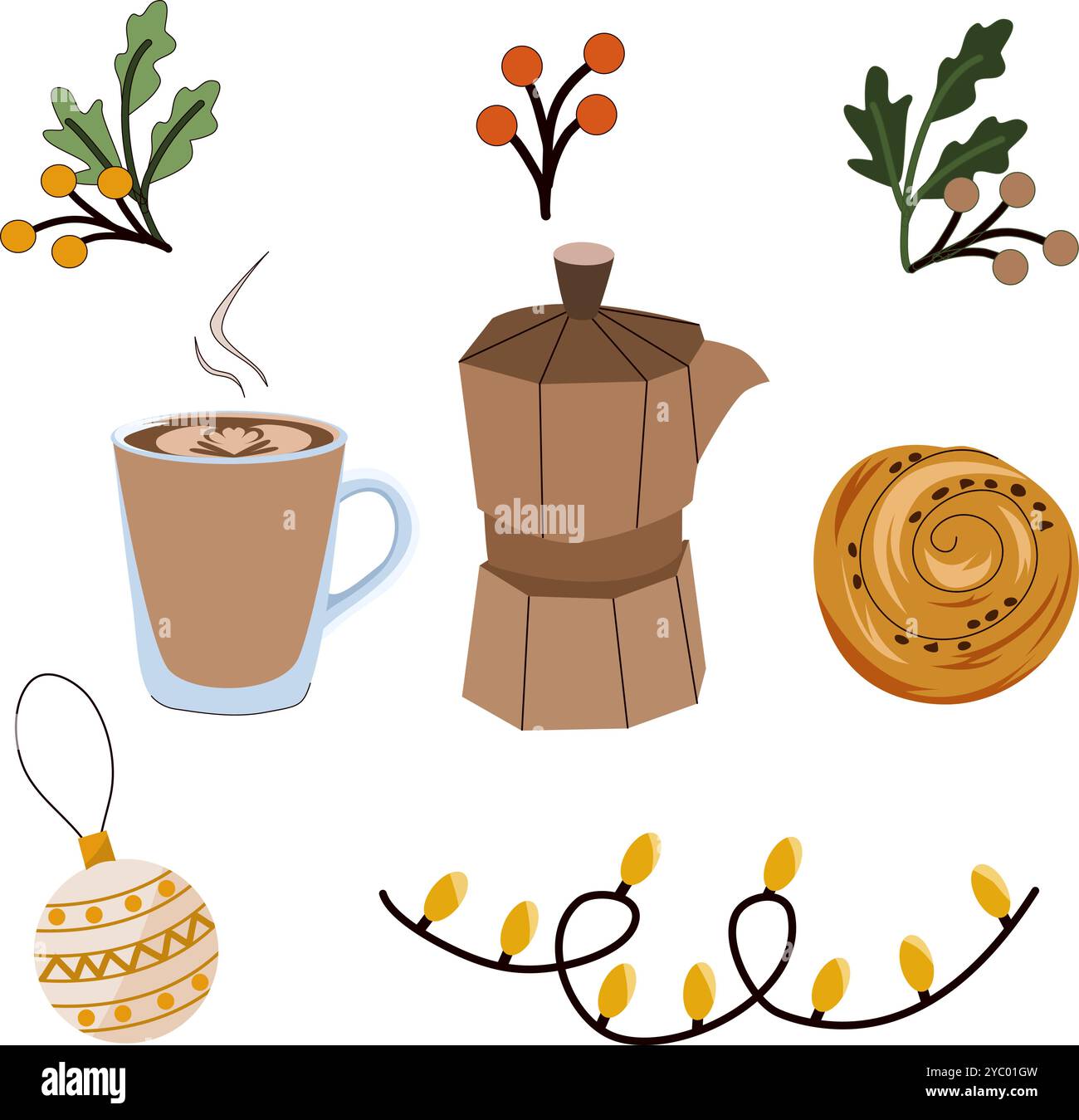 Set of Cute illustrations with autumn and winter hygge cozy elements ...