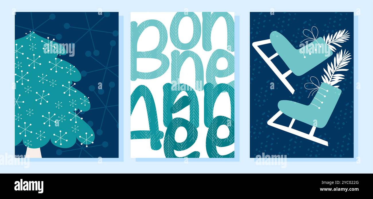 Hand drawn Christmas greeting cards in french language. Abstract design ...