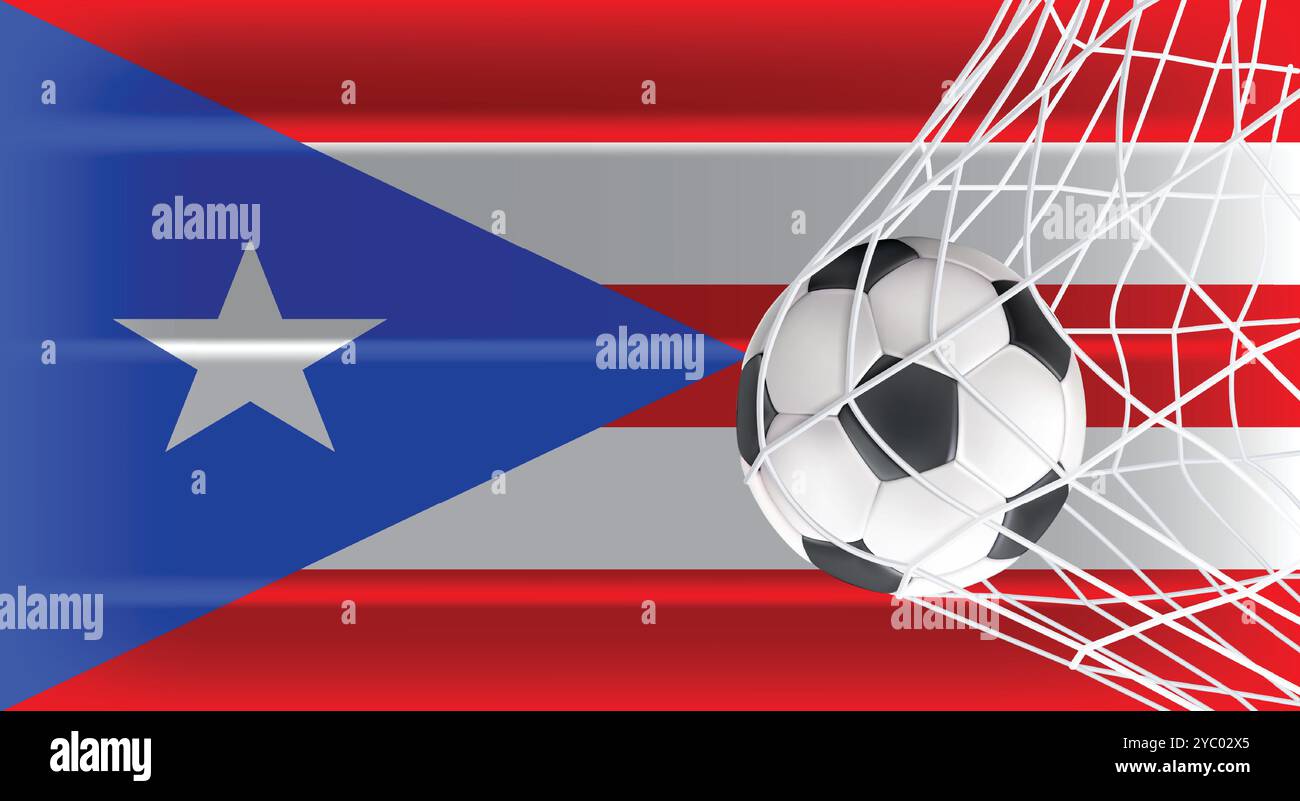 Soccer Football ball in Goal Net Isolated on Puerto Rico (US) Shaded ...