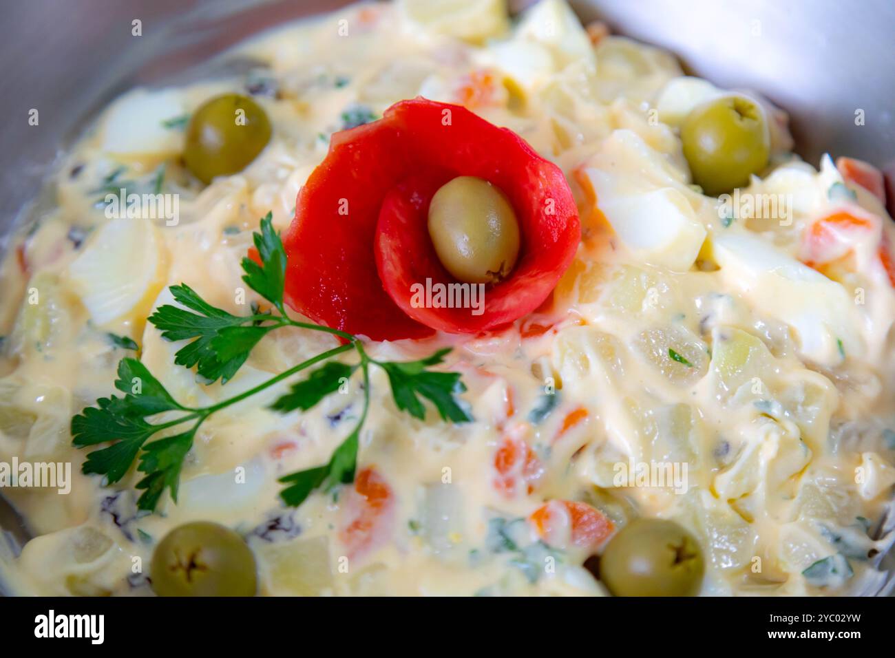 Traditional potato salad, rustic homemade mayonnaise Stock Photo - Alamy