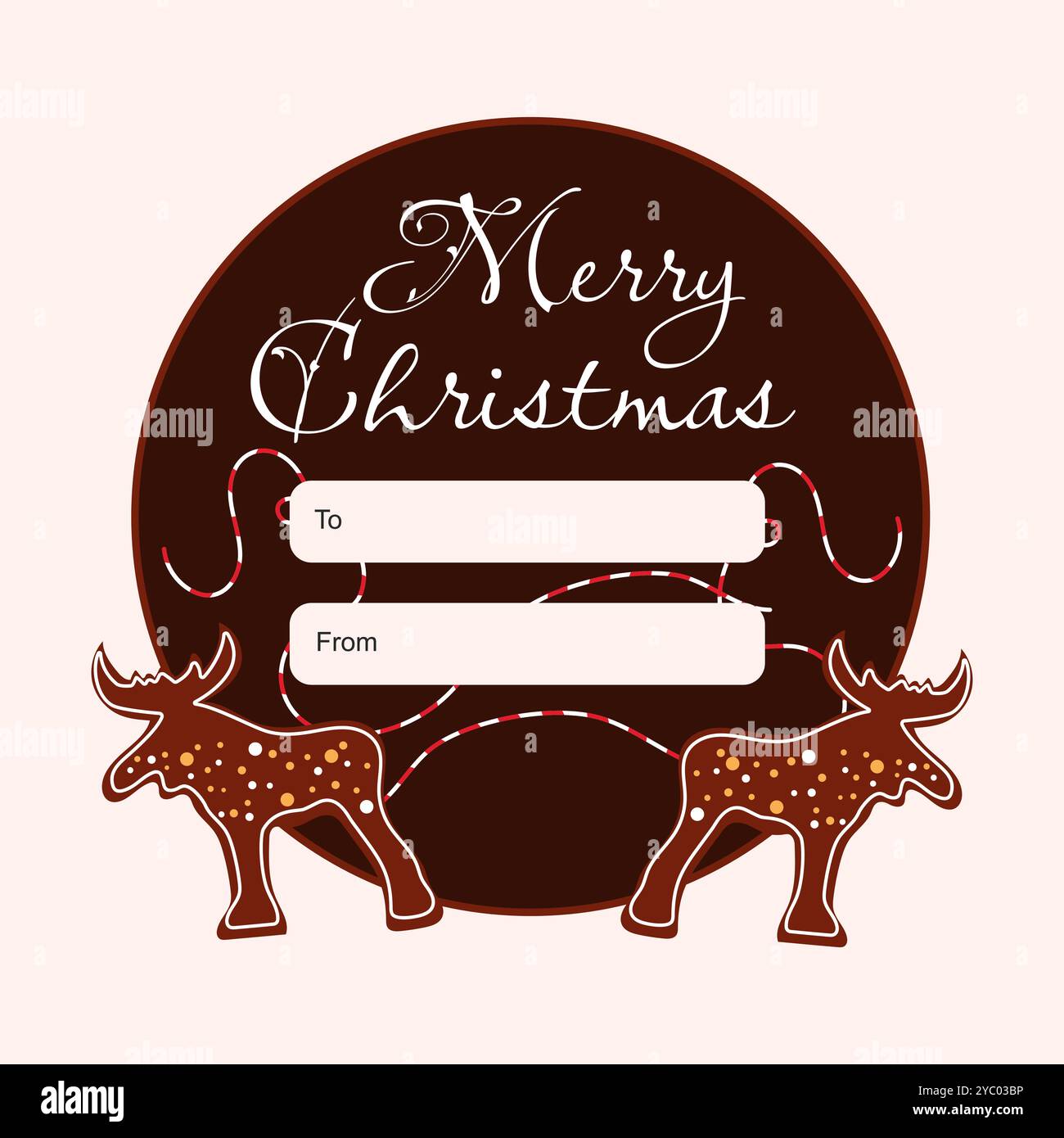 Hand drawn Christmas circle illustrative label with gingerbread cookies ...