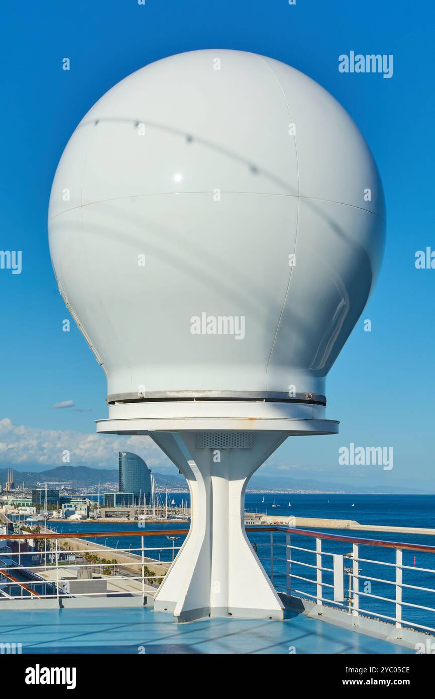 A close-up of a hidden antenna sphere on a cruise ship, illustrating ...