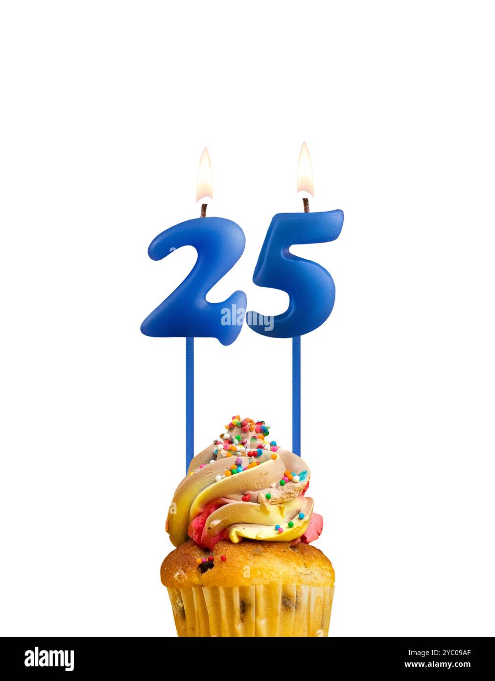 Blue number 25 candle - Birthday card on a white background Stock Photo ...