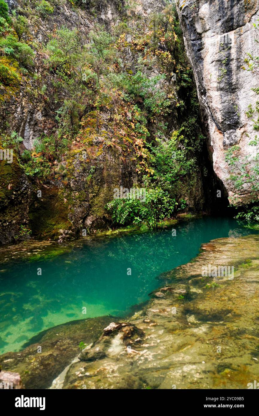 The natural spring of Su Gologone whose waters flow into the Cedrino ...