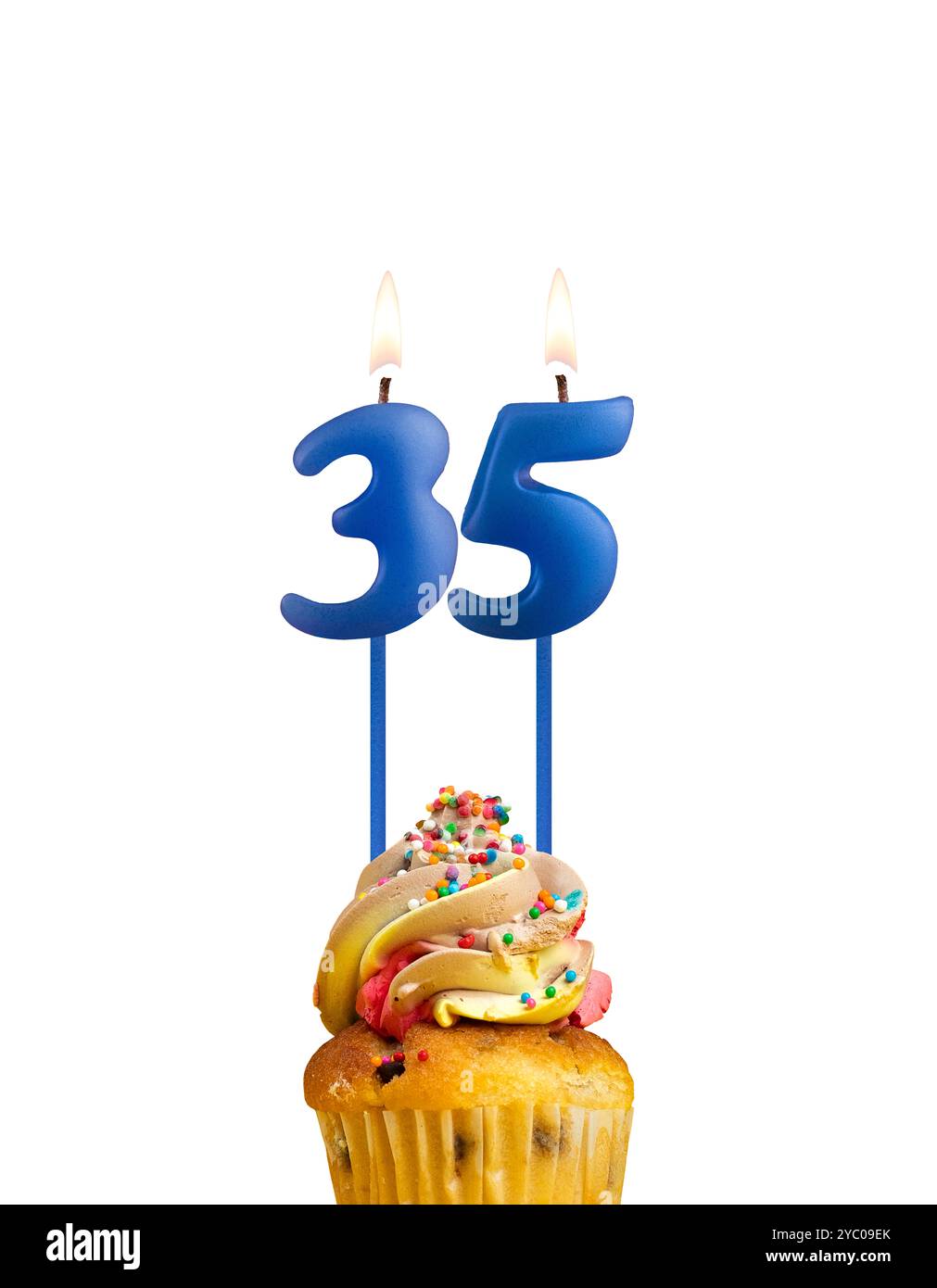Blue number 35 candle - Birthday card on a white background Stock Photo ...