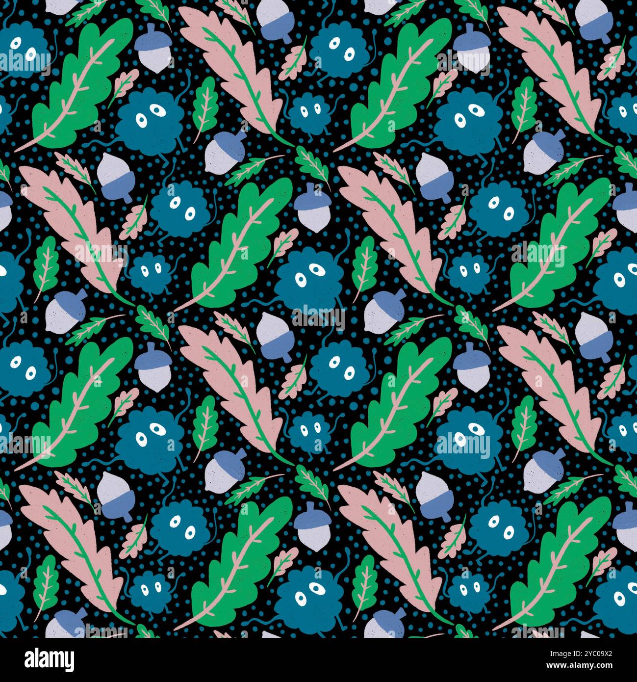 Autumn Halloween cartoon monsters seamless leaves pattern for wrapping ...
