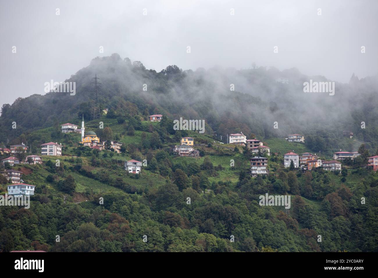 Misty Hills of Çayeli, Rize, Turkey – Traditional Houses and a Mosque ...