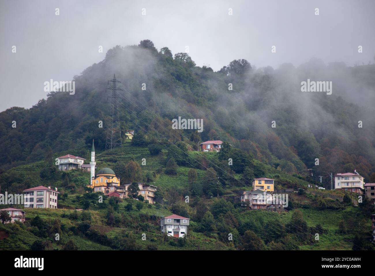 Misty Hills of Çayeli, Rize, Turkey – Traditional Houses and a Mosque ...
