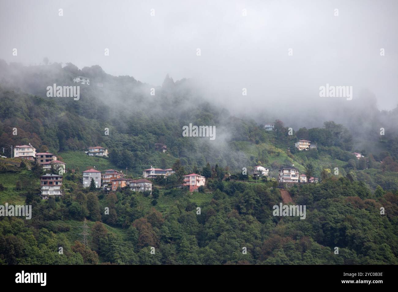 Misty Hills of Çayeli, Rize, Turkey – Traditional Houses and a Mosque ...