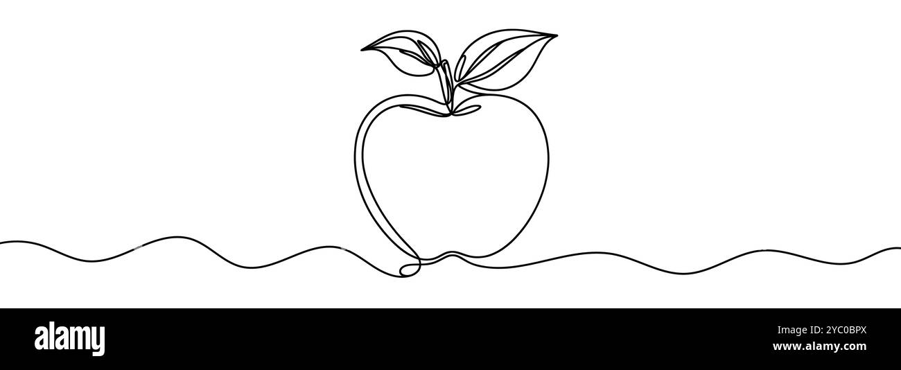 Continuous linear drawing of apple. One line drawing apple. Apple in ...
