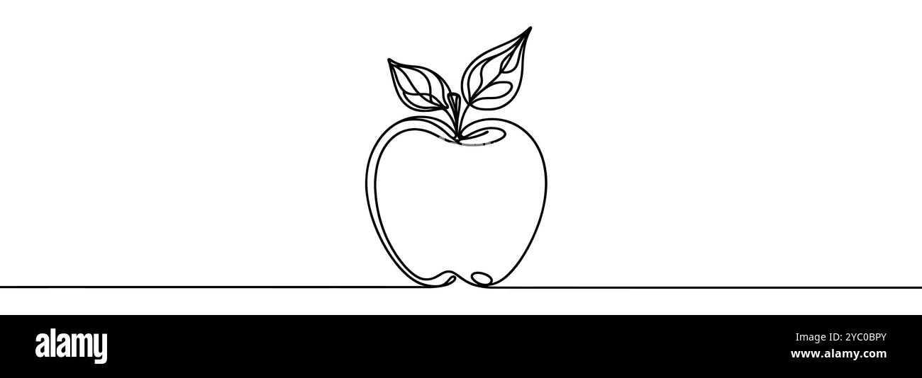 Continuous linear drawing of apple. One line drawing apple. Apple in ...