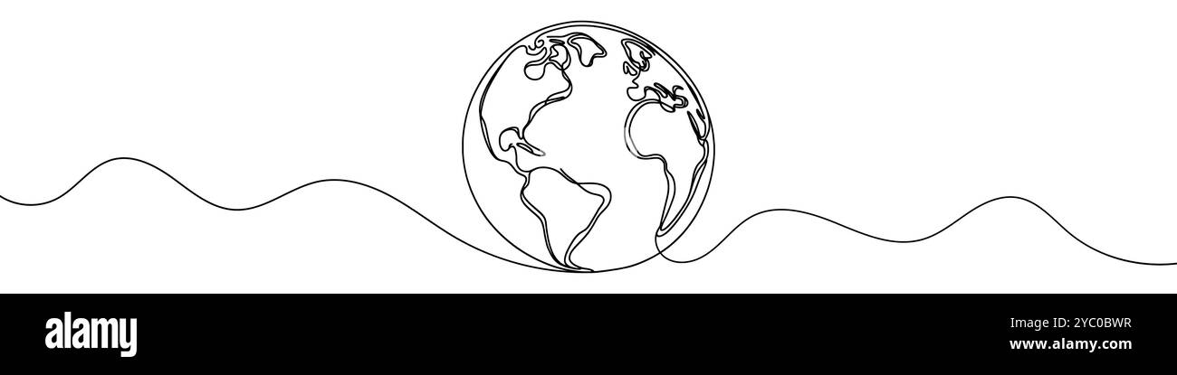 Continuous linear drawing of the Globe. Single-line drawing of the ...