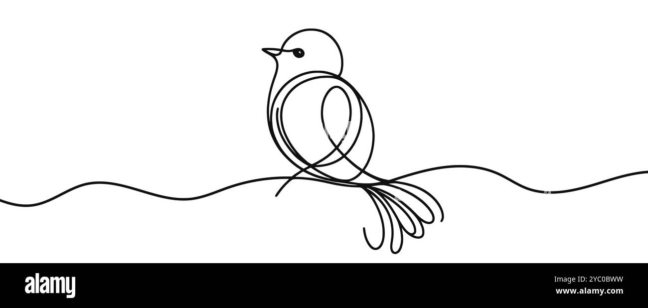 Continuous linear drawing of bird. One line drawing bird. Bird in one ...