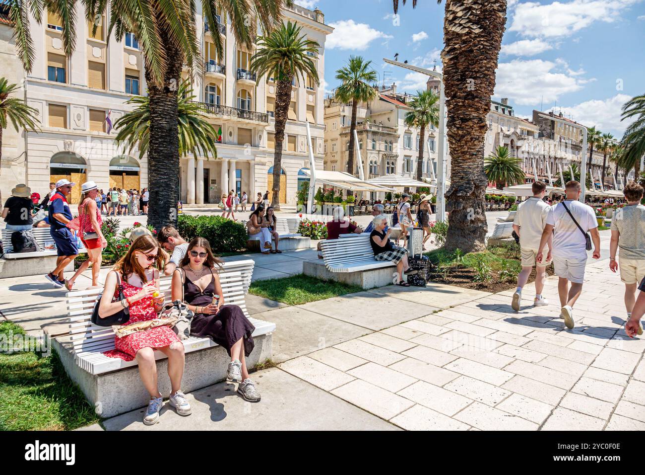 Split Croatia,Splitska Riva waterfront promenade boardwalk,park benches ...