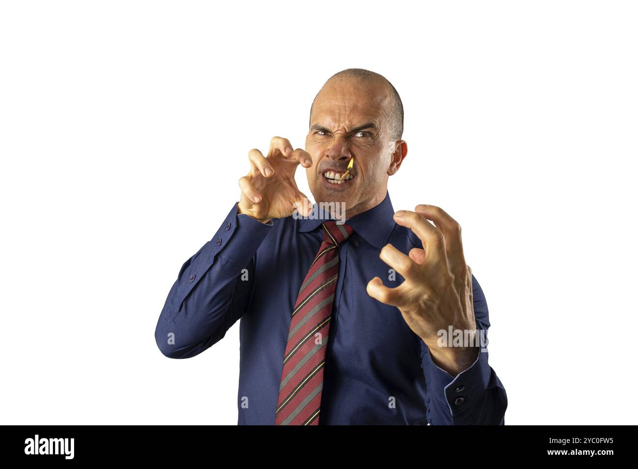 48 year old Brazilian man, facing the camera and with a lit match in ...