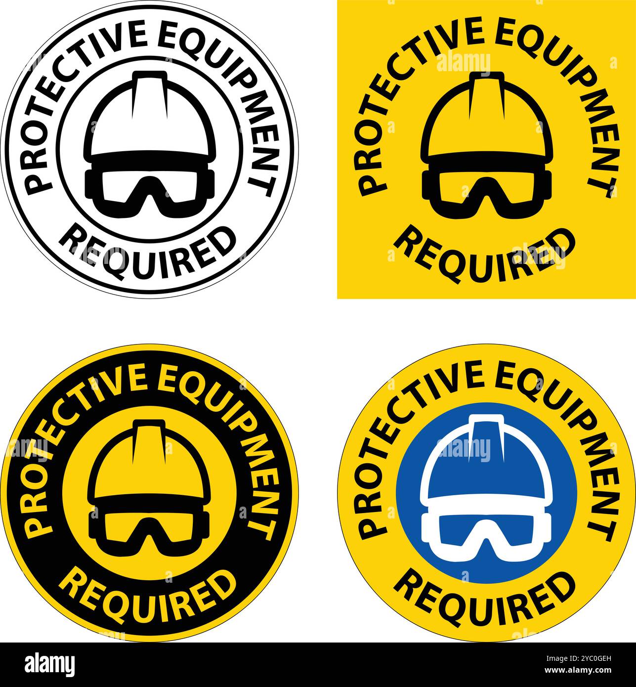 Collection of safety signs indicating the requirement for protective ...